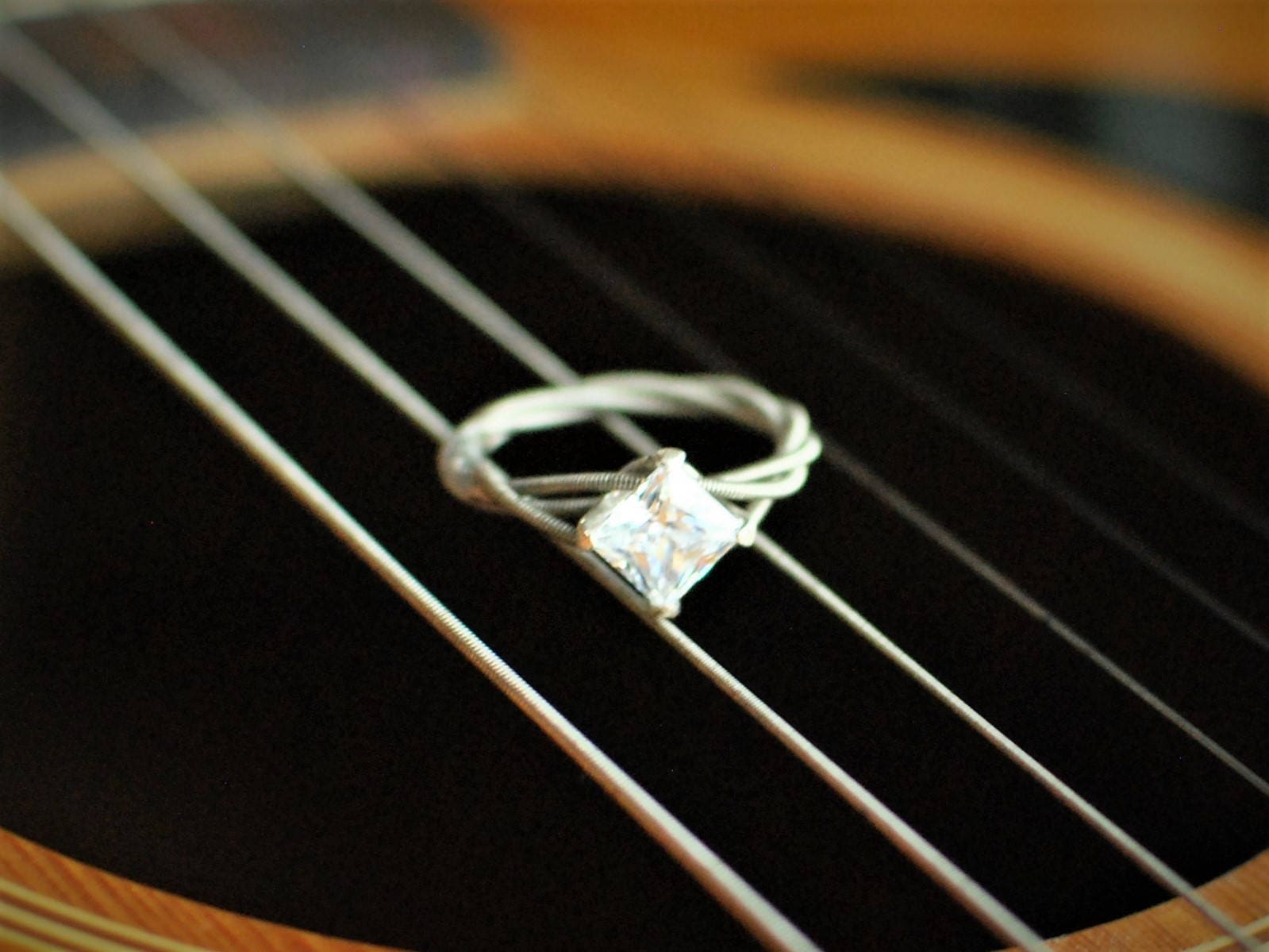 Guitar String Engagement Ring Princess Cut Engagement Ring - Etsy