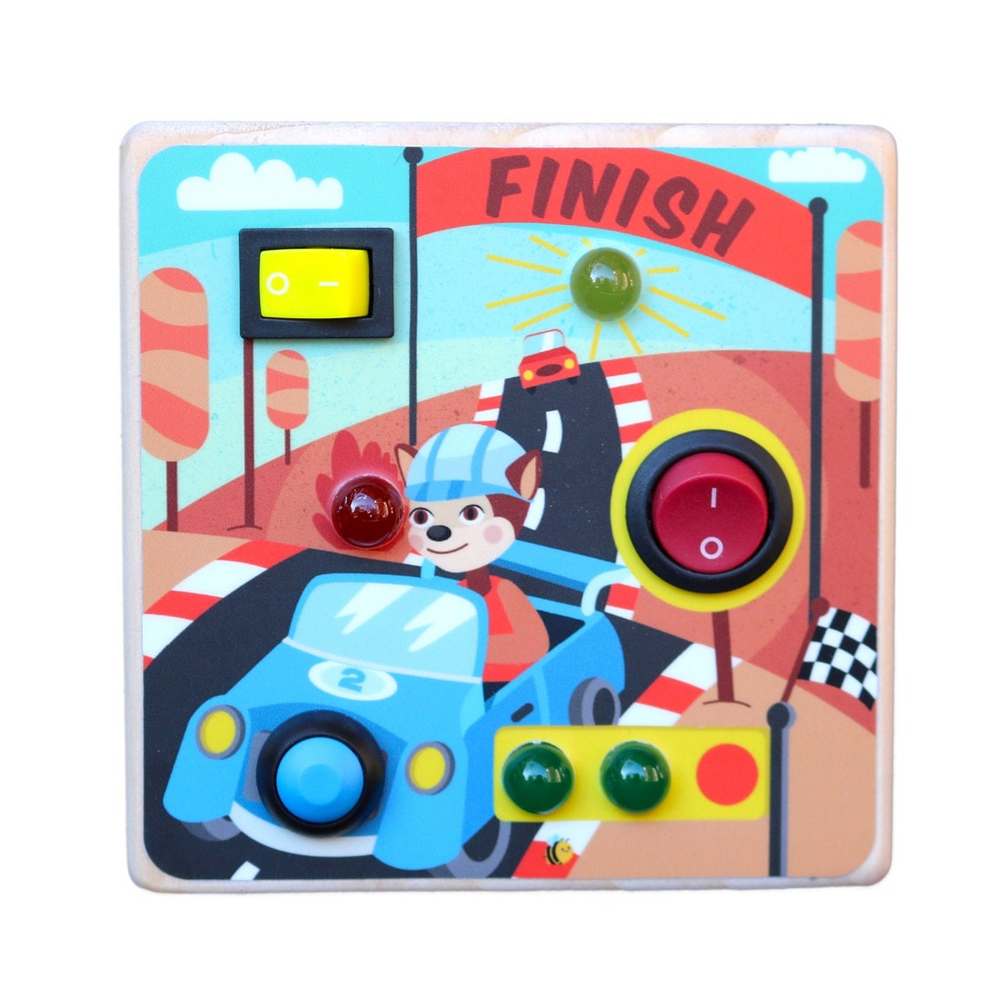 Wooden Electronic Busy Board Race Car Plays 2 Songs LED Activity Toy ...