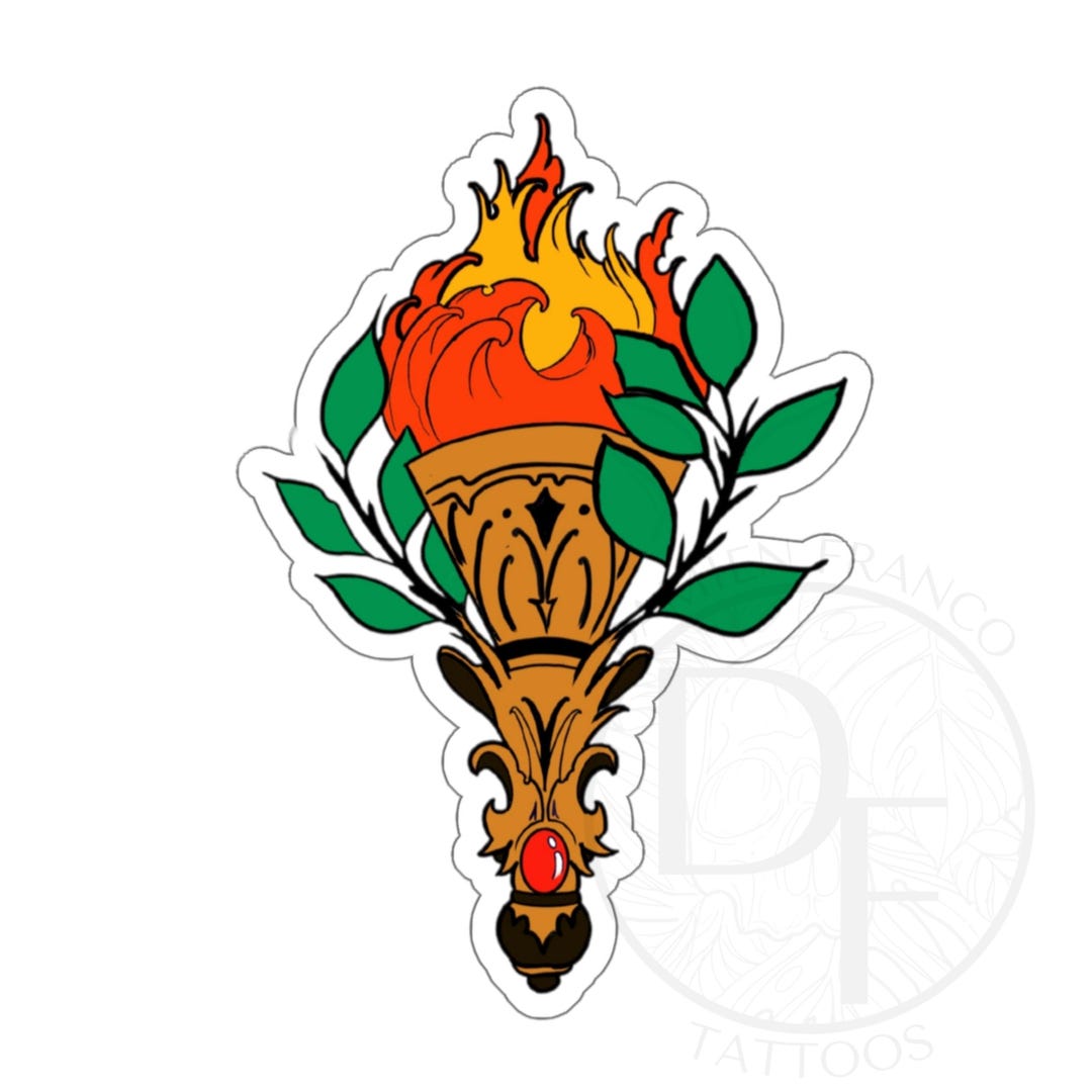 Torch Sticker, Tattoo Art Stickers, Tattoo Flash Art Sticker, Torch ...