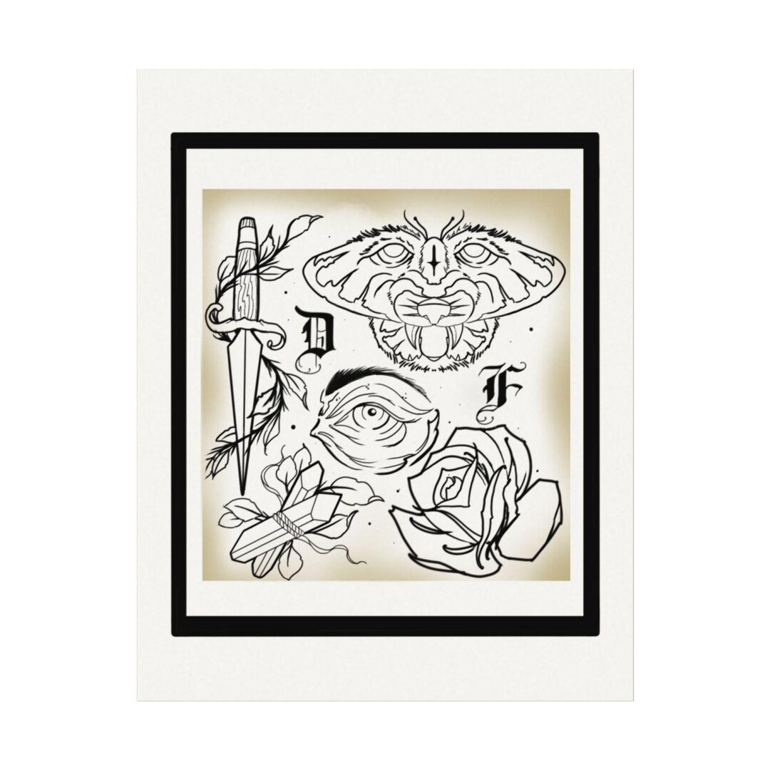 Flash Art Print, Tattoo Flash Art Print, Flash Art Watercolor Print ...