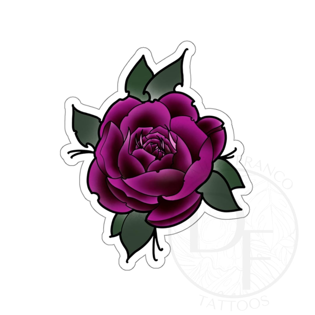 Purple Rose Sticker, Tattoo Art Stickers, Tattoo Flash Art Sticker ...