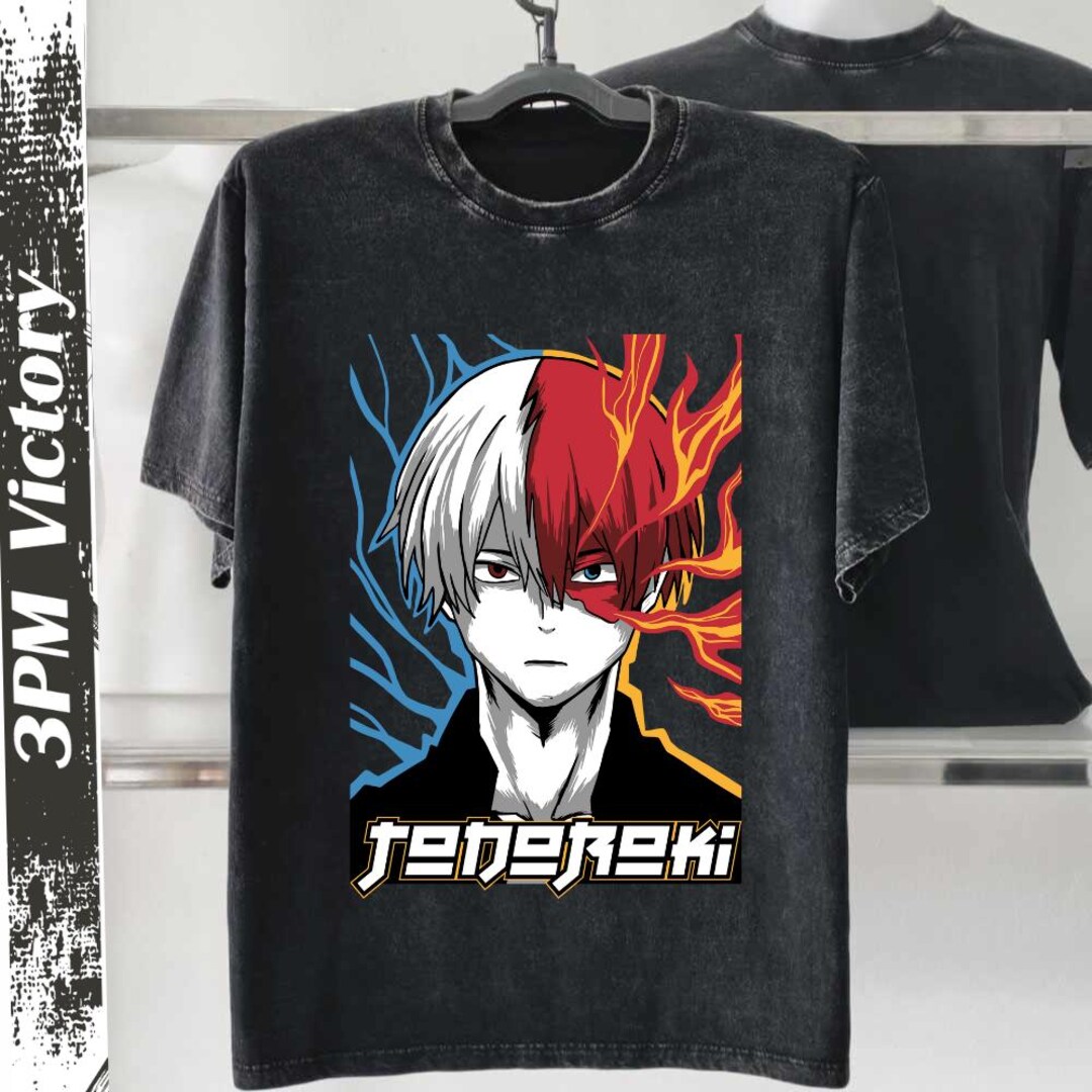 Shoto Todoroki Half-cold Half-hot | Washed Black Anime T-shirt | Fire ...