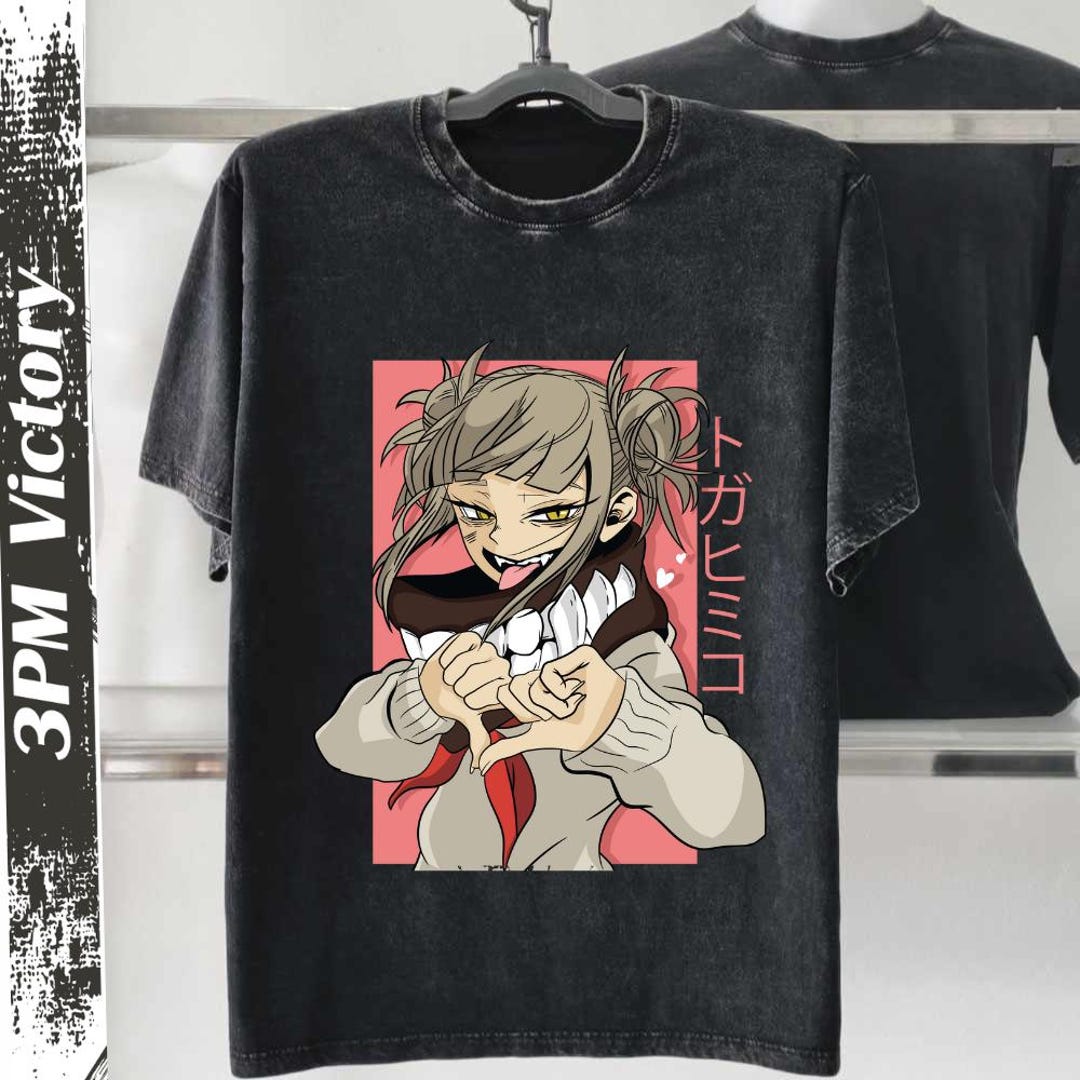 Himiko Toga Heart Pose | Washed Black Anime T-shirt | Villain Girl ...