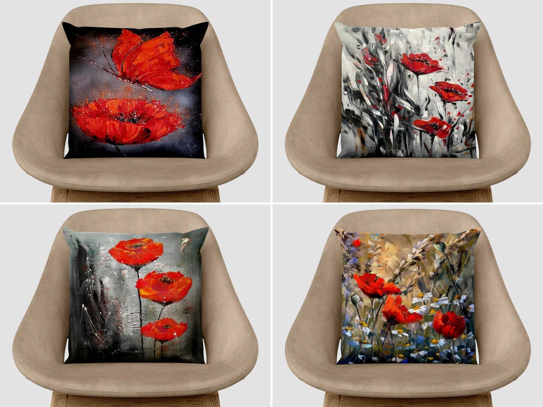 Decorative Pillow Cover: Red Poppy Print (soft Cotton Blend) - Etsy