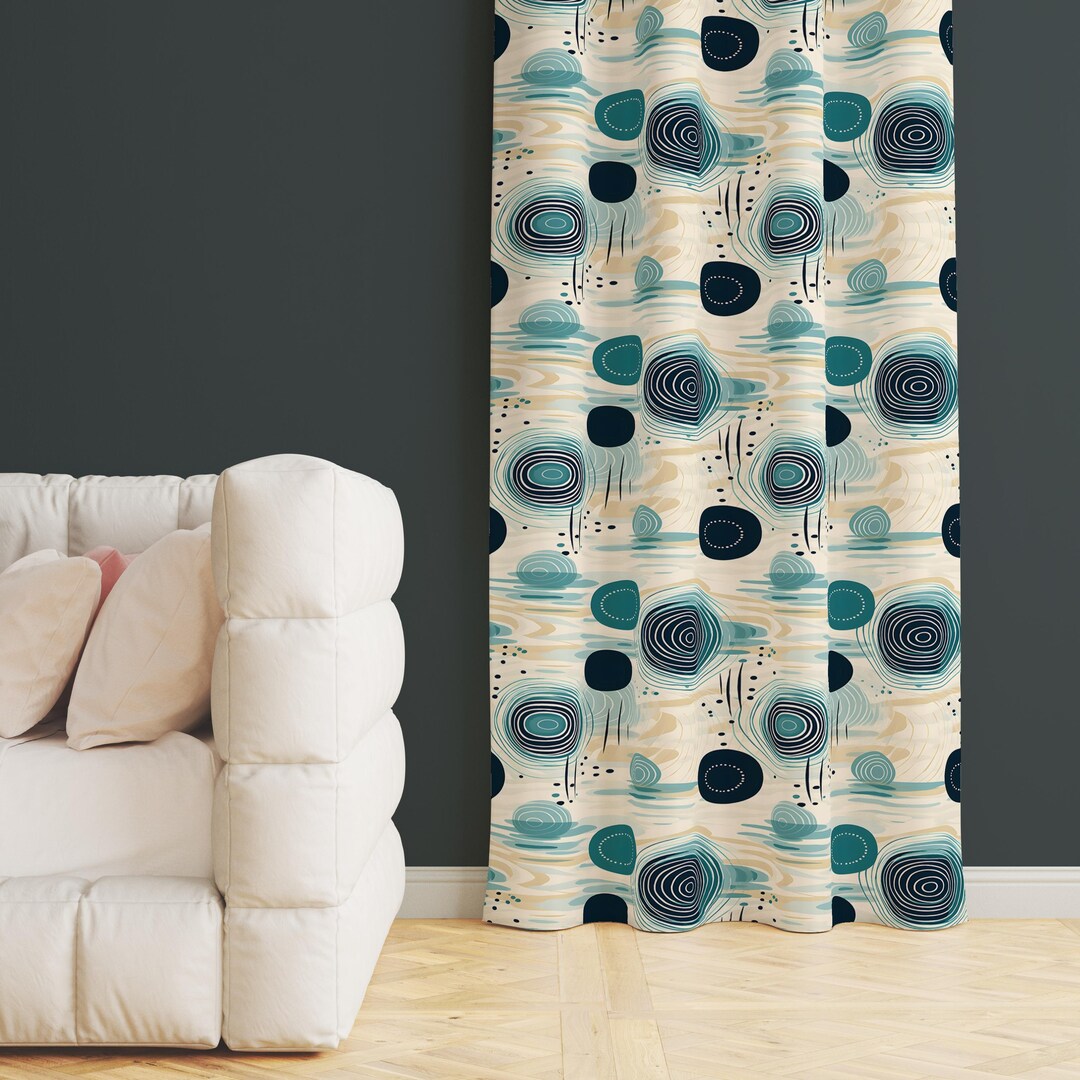 Abstract Circles Curtain Panels, Contemporary Living Room Curtain ...