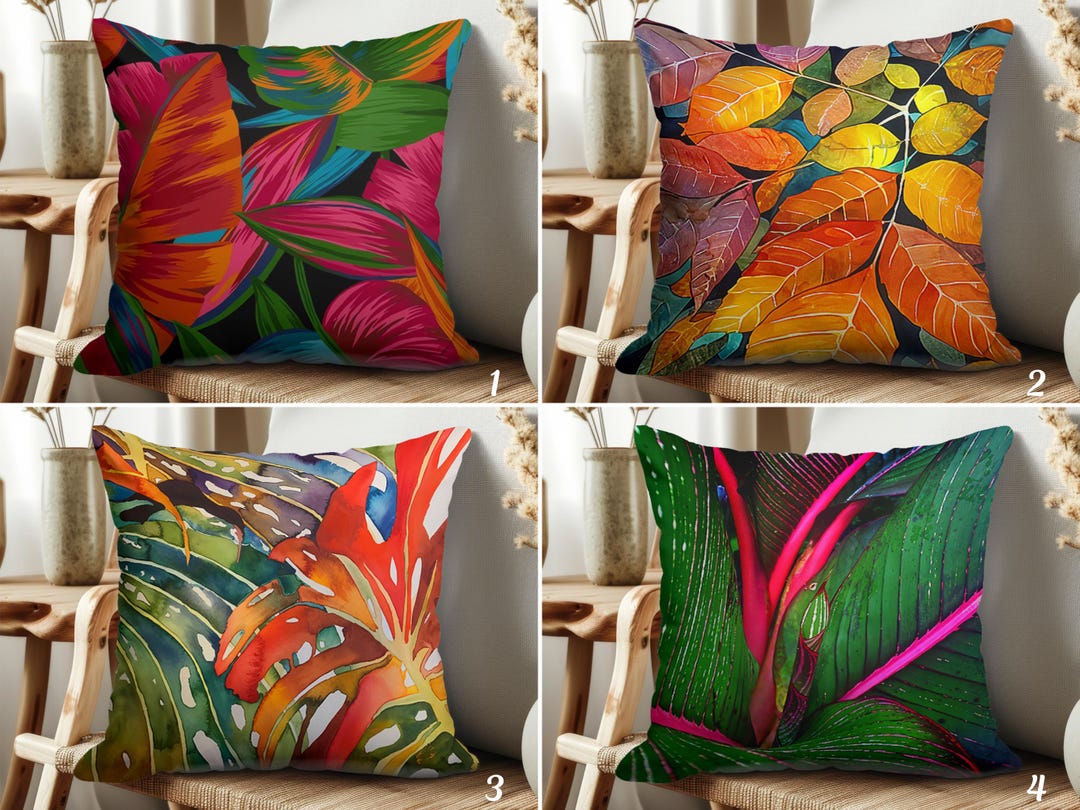 Tropical Leaf Throw Pillow Cover - Bright Botanical Accent - Etsy