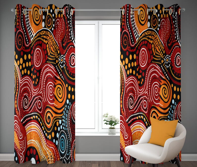 Aboriginal-inspired Dot Art Curtain, Vibrant Tribal Boho Drapes ...