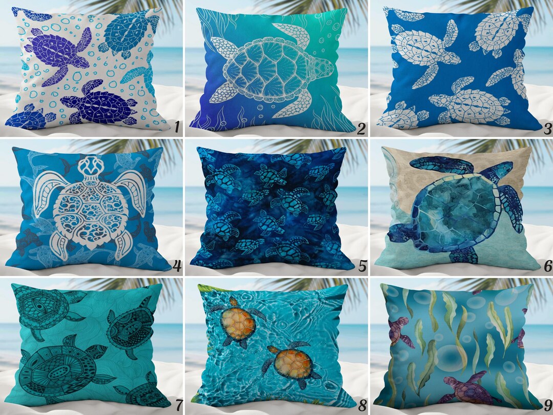 WATER RESISTANT Sea Turtle Cushion Covers - Waterproof Outdoor Pillow ...