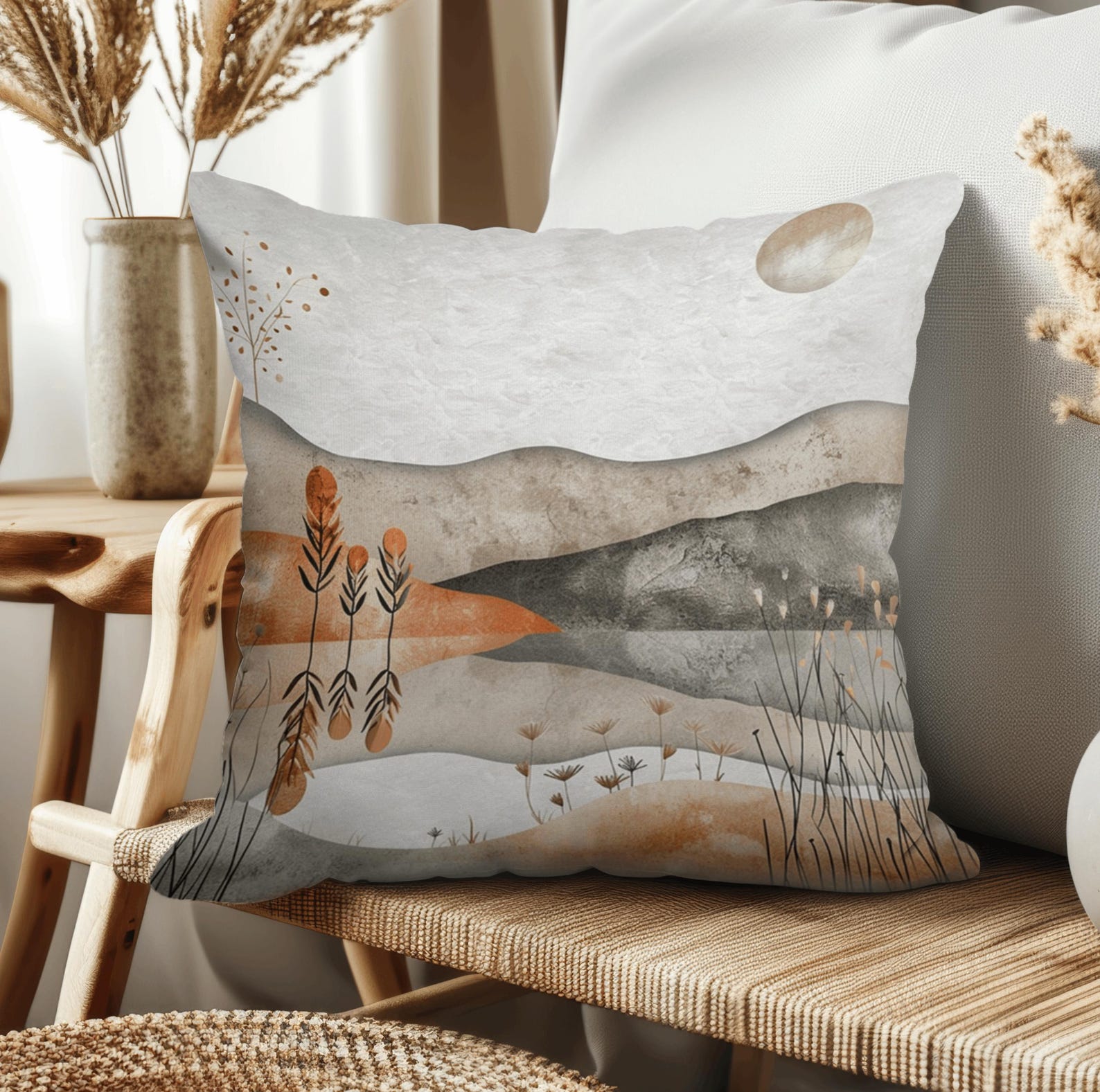 Throw Pillow Cover: Minimalist Nature Design - Earthy Colors, Soft ...