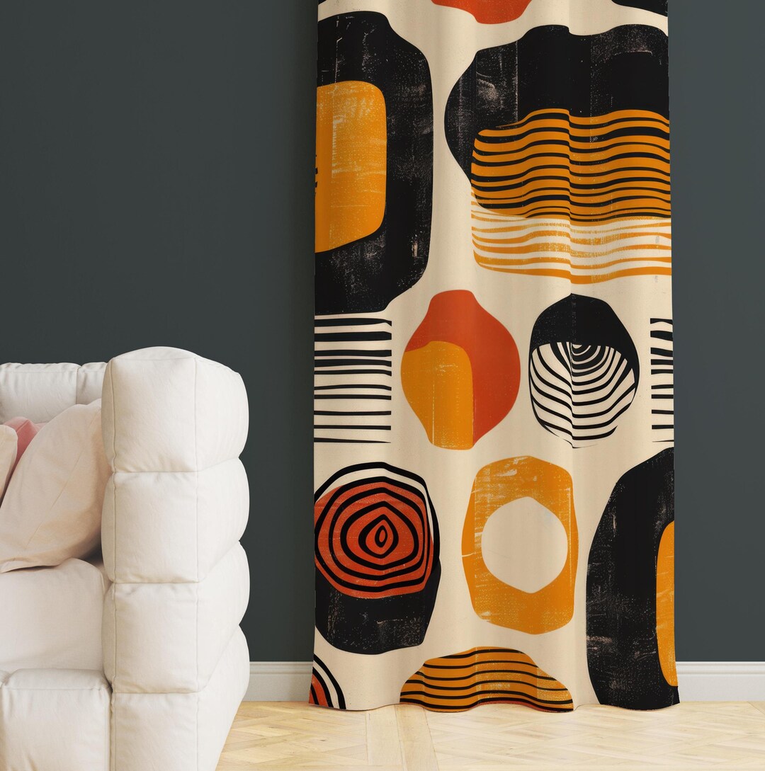 Modern Boho Abstract Curtain, Earthy Tones & Organic Shapes Drape ...