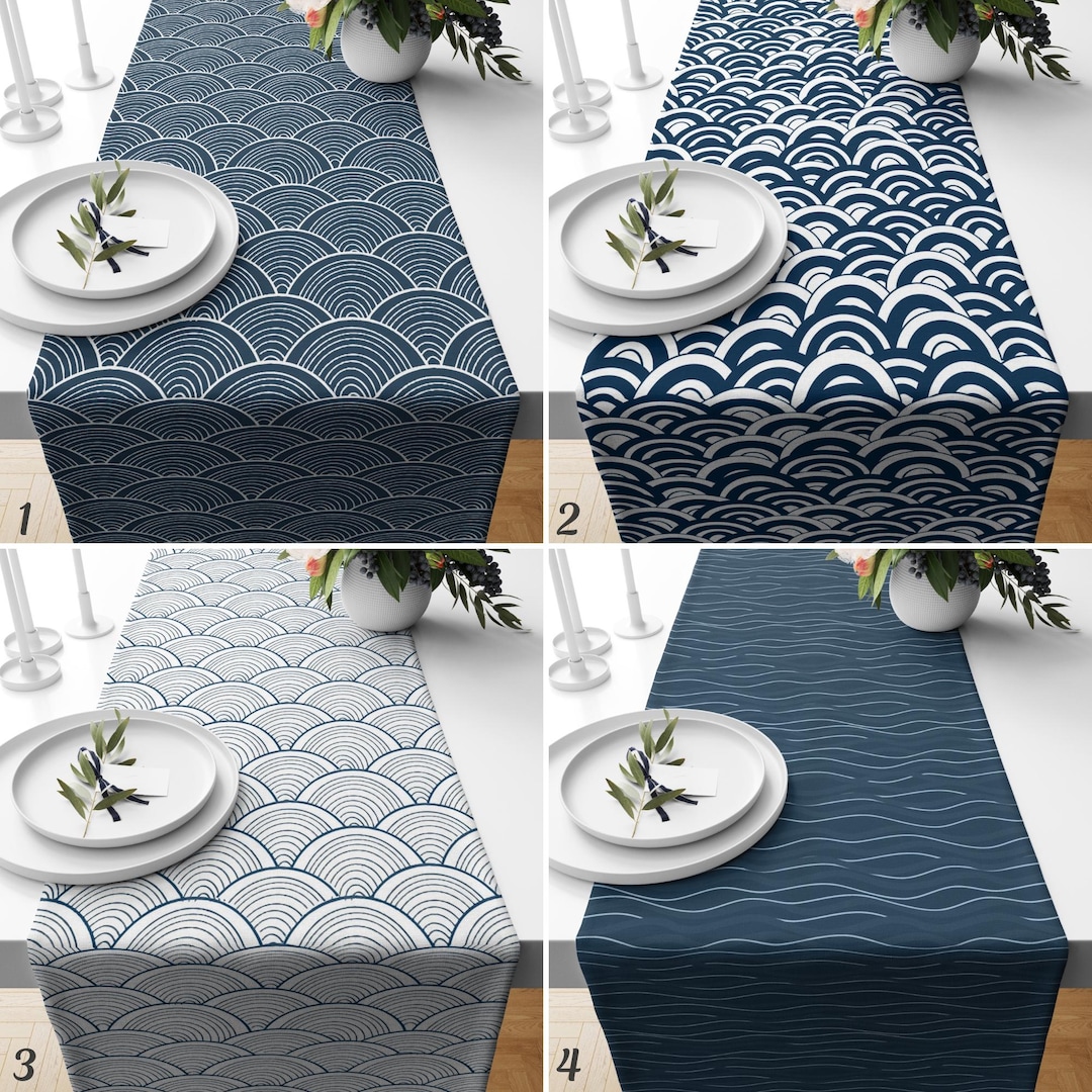 Japanese Wave Table Runner, Seigaiha or Ocean-inspired Dining Table ...