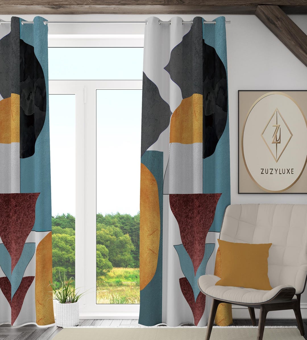 Modern Geometric Art Curtains, Geometric Shapes Drapes, Geometric ...