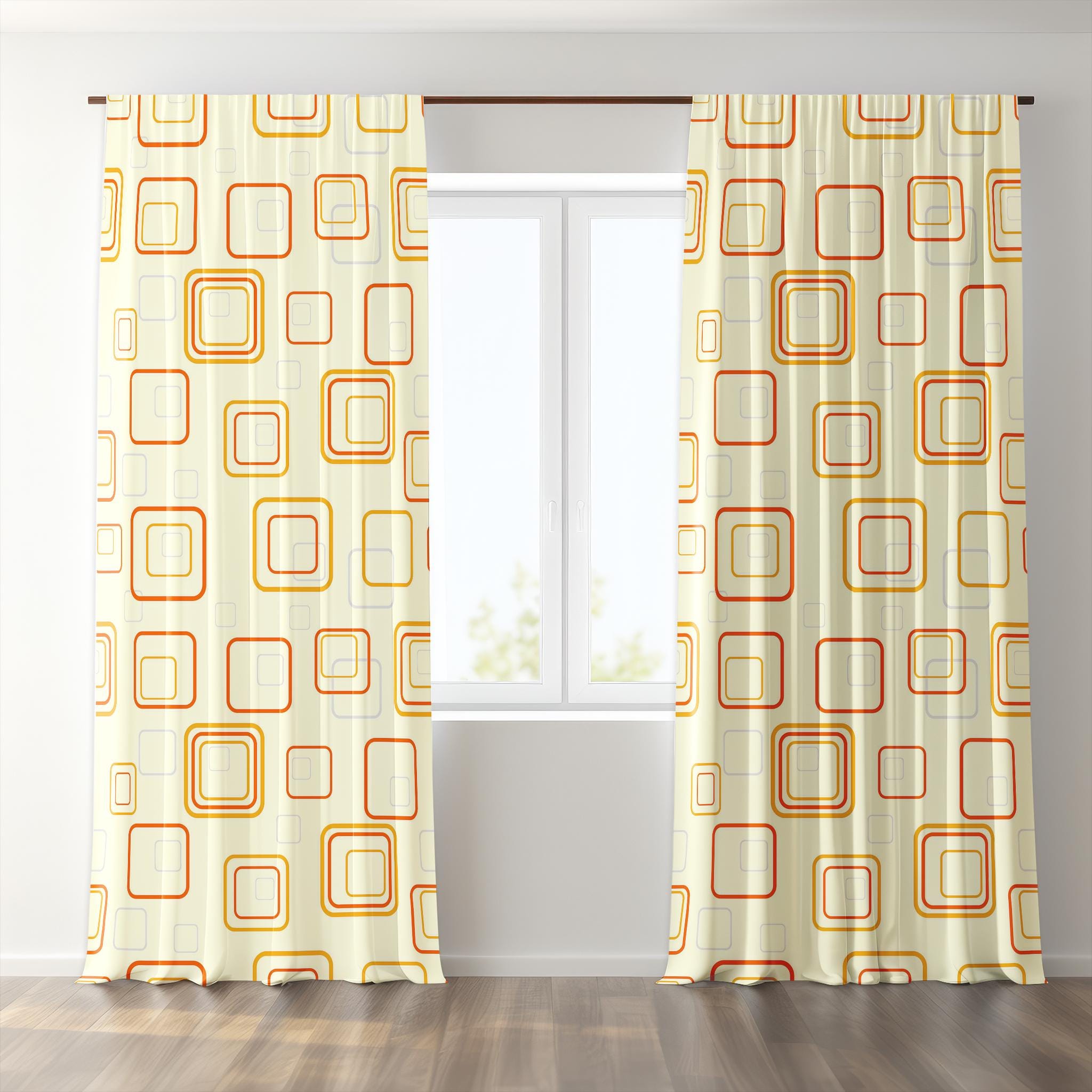 Retro Geometric Square Curtain, Mid-century Modern Mod Drapes, Funky ...