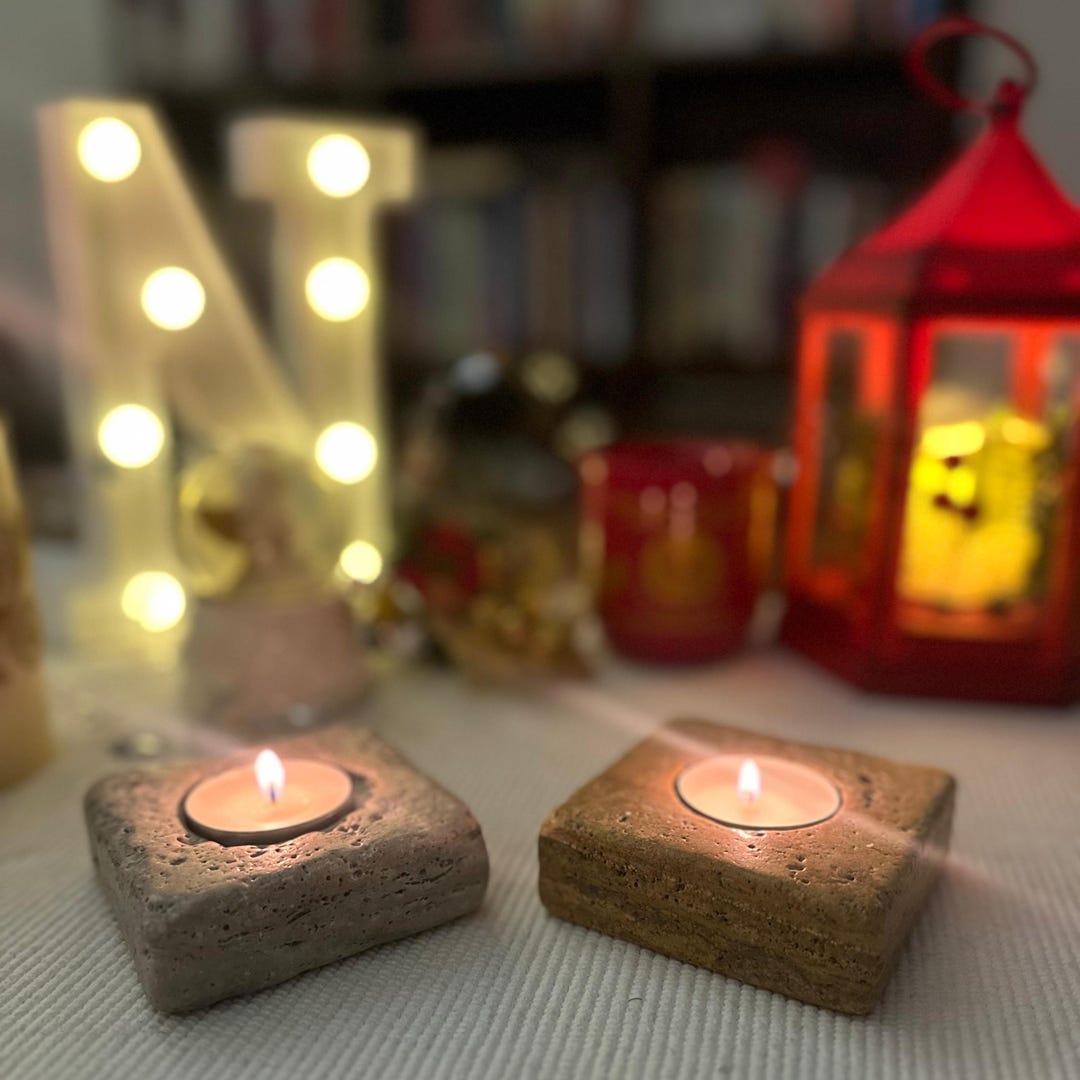 Natural Travertine Candleholder for Tea Light Candles - Etsy