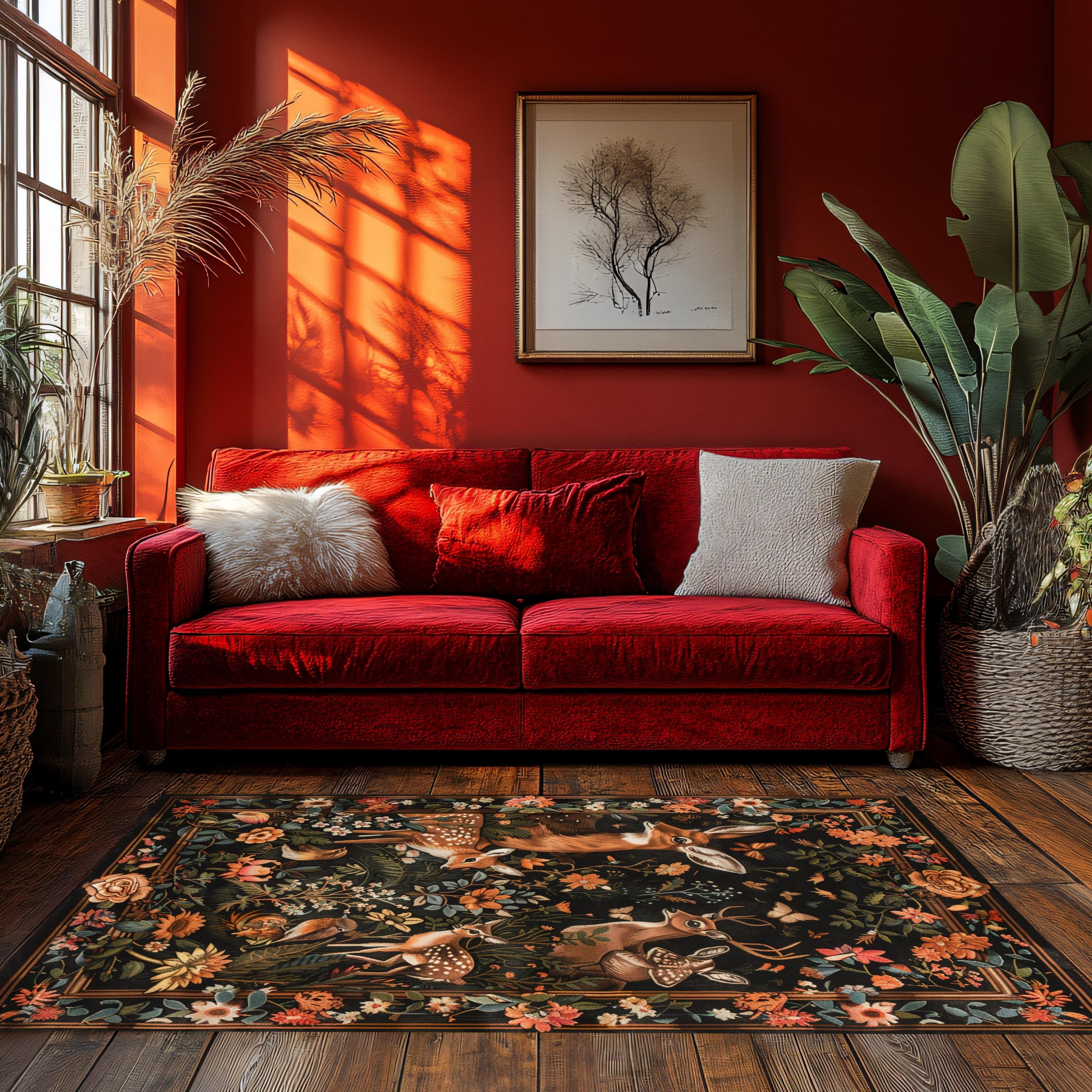 Woodland Home Decor Dramatic Rug Forestcore Decor Vintage Inspired Rug ...