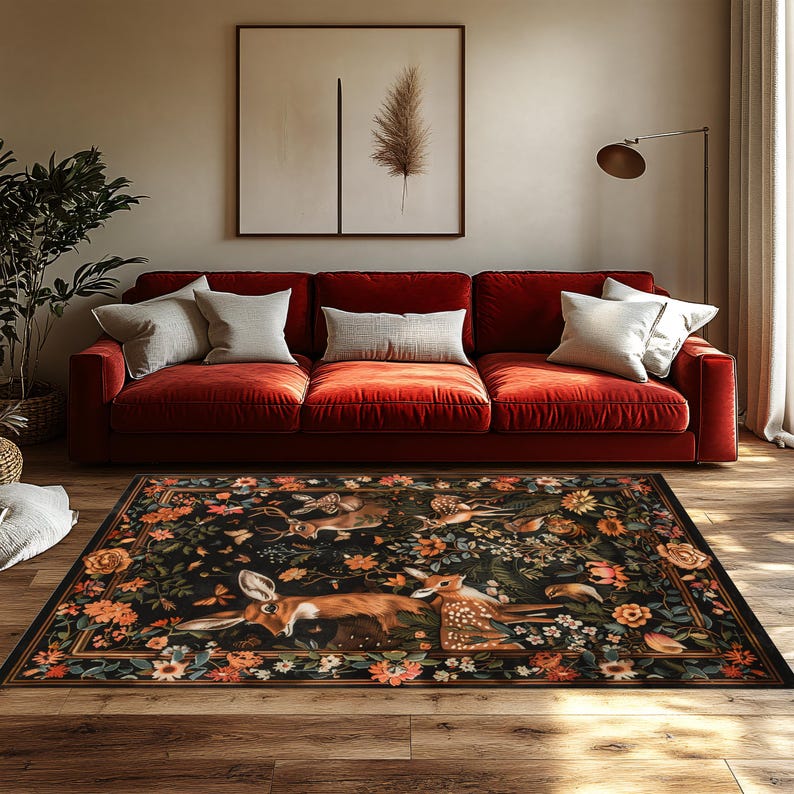 Woodland Home Decor Dramatic Rug Forestcore Decor Vintage Inspired Rug ...