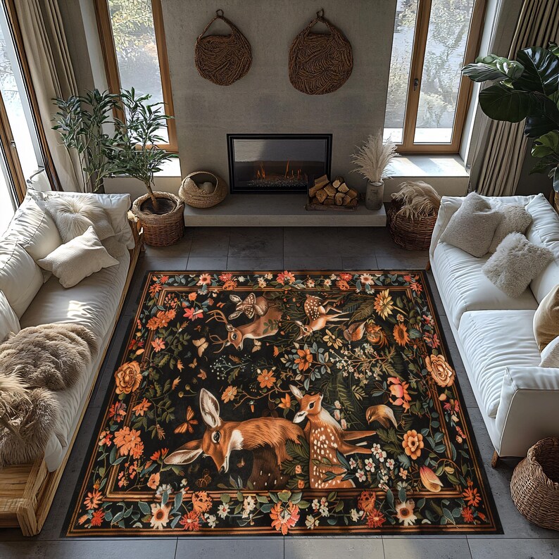 Woodland Home Decor Dramatic Rug Forestcore Decor Vintage Inspired Rug ...