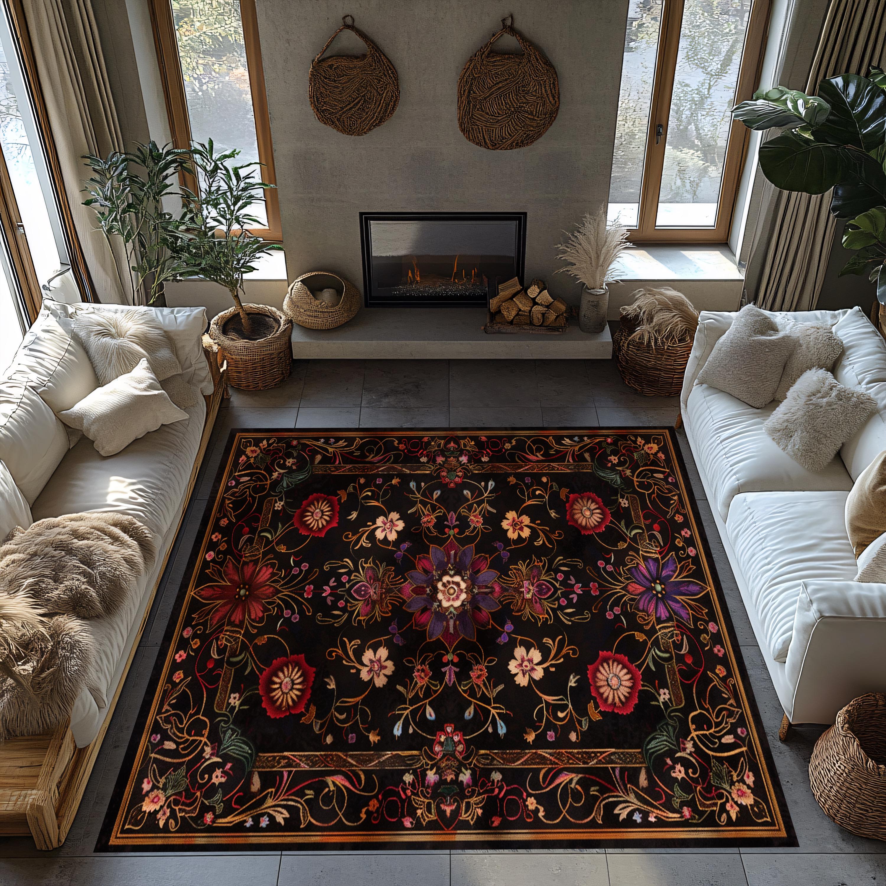 Purple Rug Floral Gothic Home Decor Dramatic Rug Dark Academia Decor ...