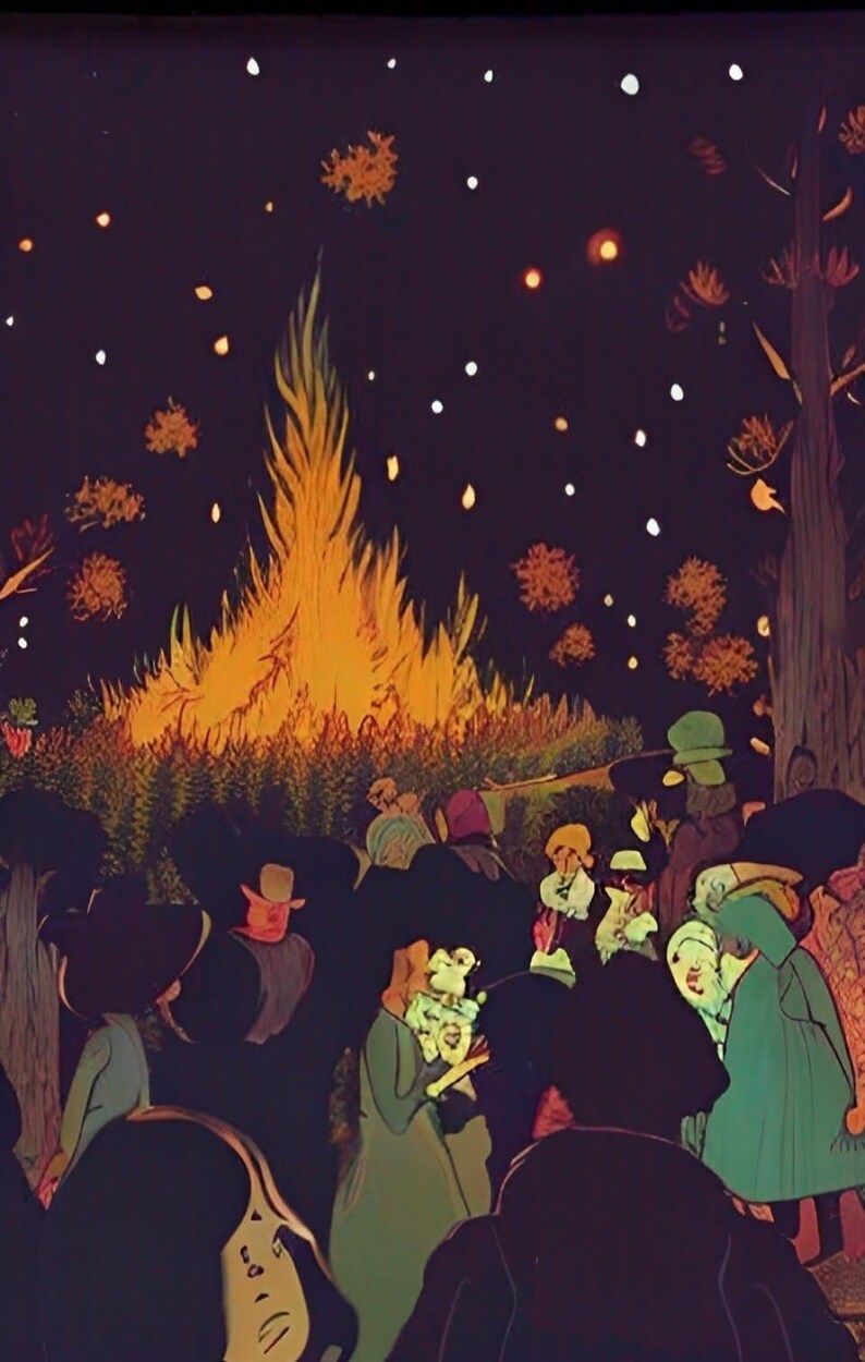 Gathering Around a Bonfire at Night in the Woods - Etsy
