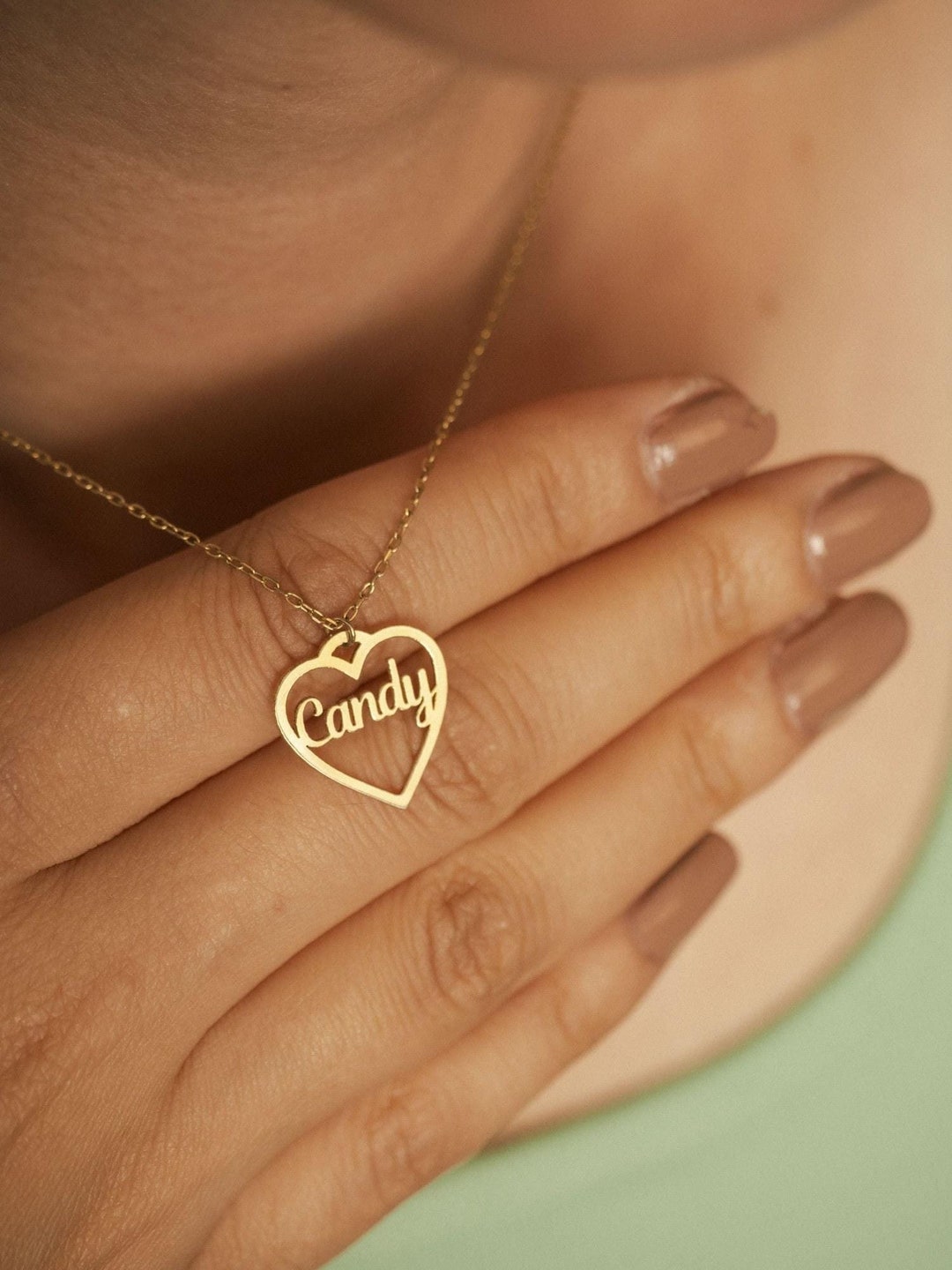 Personalized 14K Gold Heart Name Necklace, Custom Heart Name Necklace ...