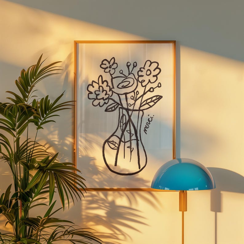 Trendy Wall Art Floral Vase Print Sketch Aesthetic Flower Painting ...