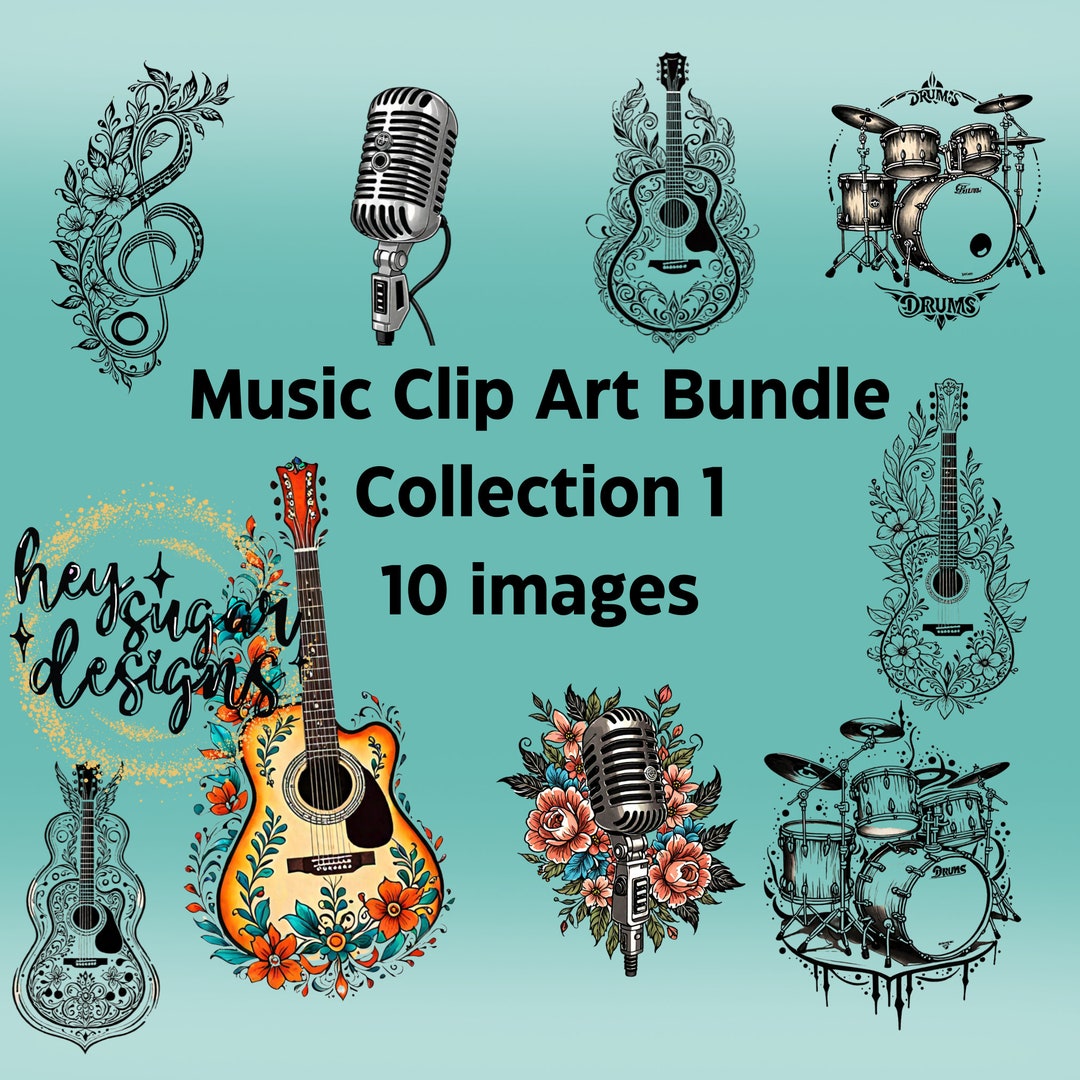 Musical Clipart Bundle 1 | Guitar | Drums | Music Notes | 10 Images ...