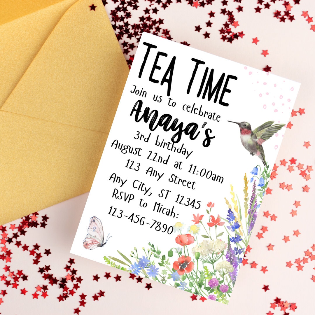 Editable Tea Time Floral Watercolor Tea Party Birthday Invitation ...
