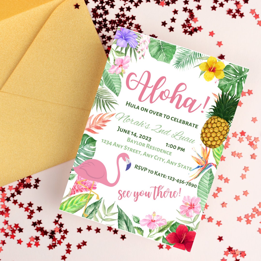 Aloha Tropical Birthday Party Celebration Invitation Template - Hawaii ...