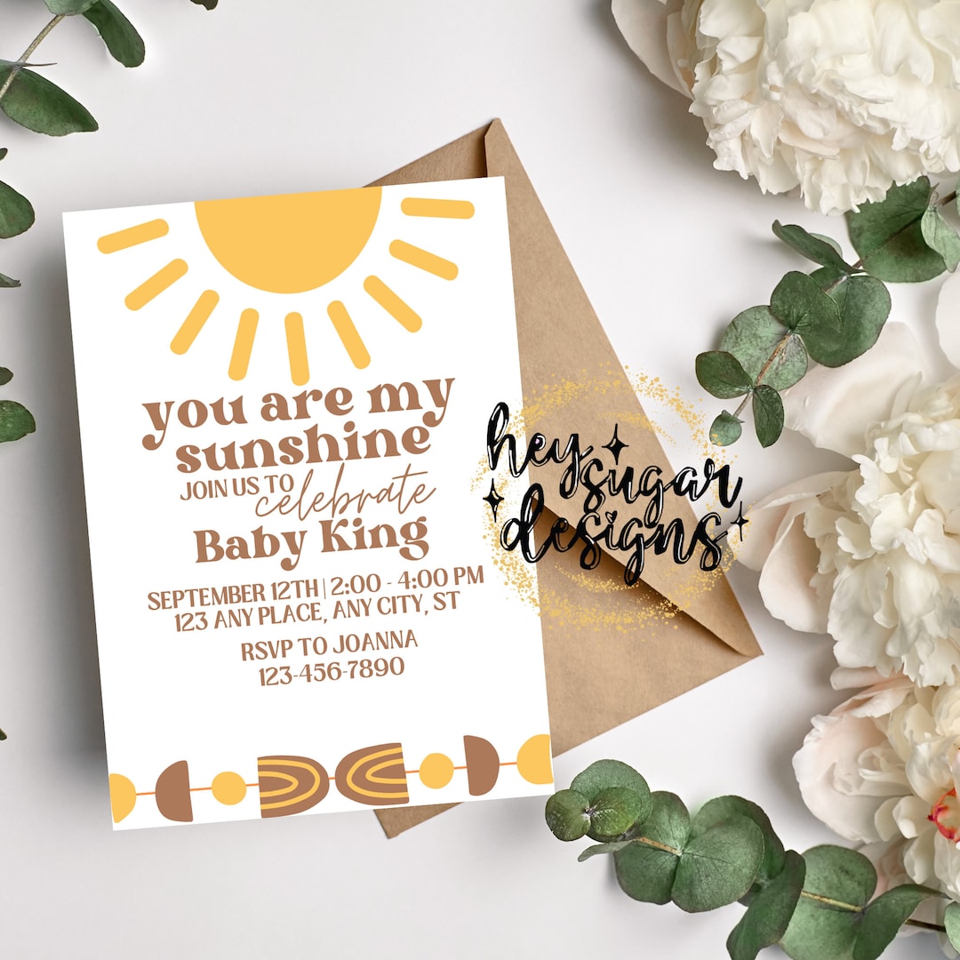 Editable You Are My Sunshine Baby Shower Invitation Template, Invite ...