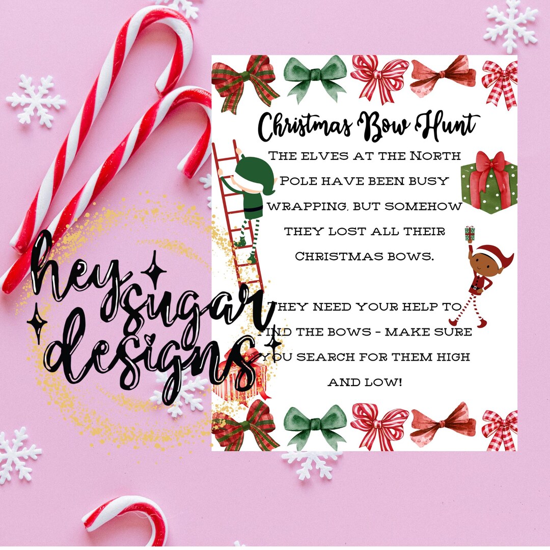 Christmas Bow Hunt Scavenger Hunt Printable Sign | Instant Download ...