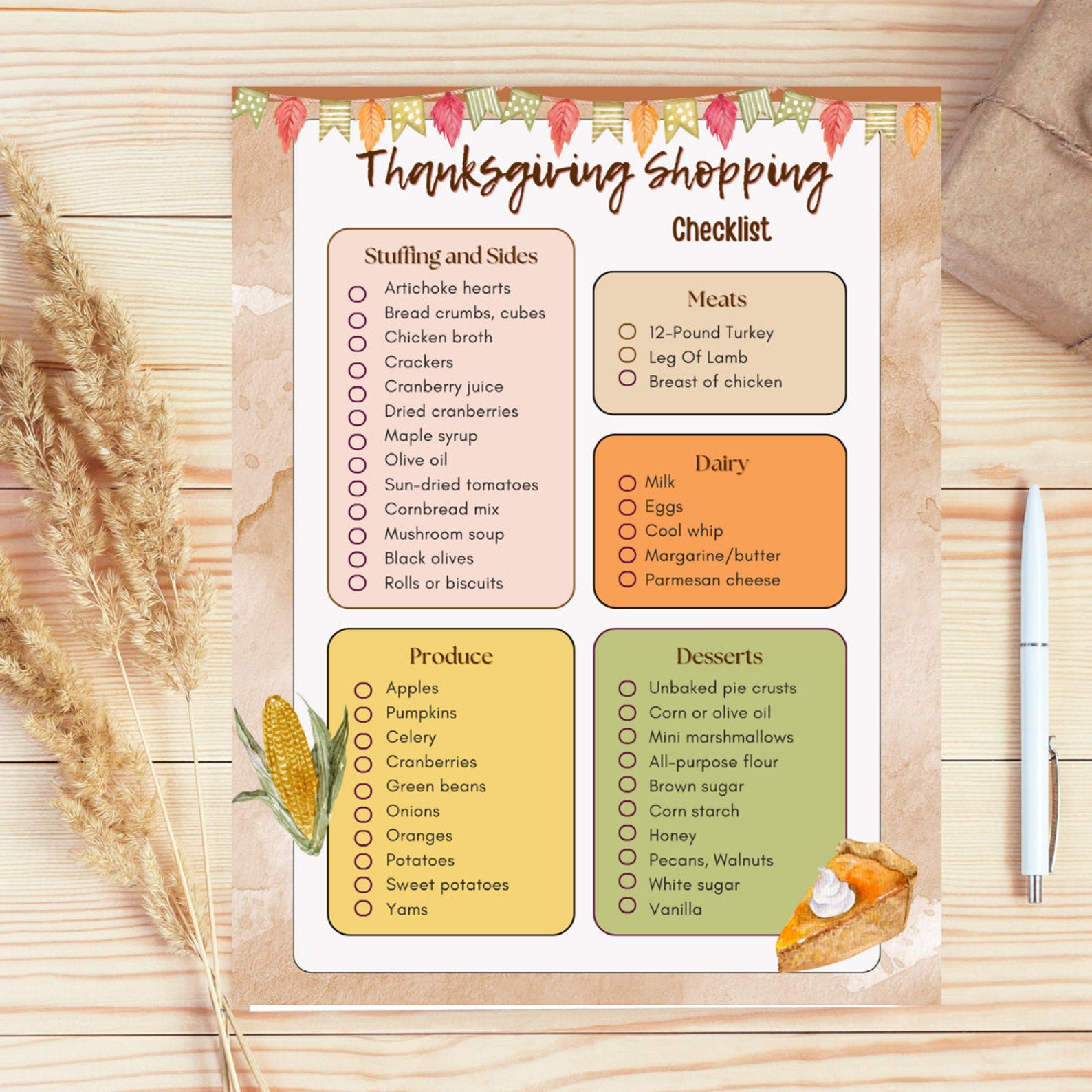 Editable Thanksgiving Shopping Checklist 8.5" X 11" Template, Printable ...