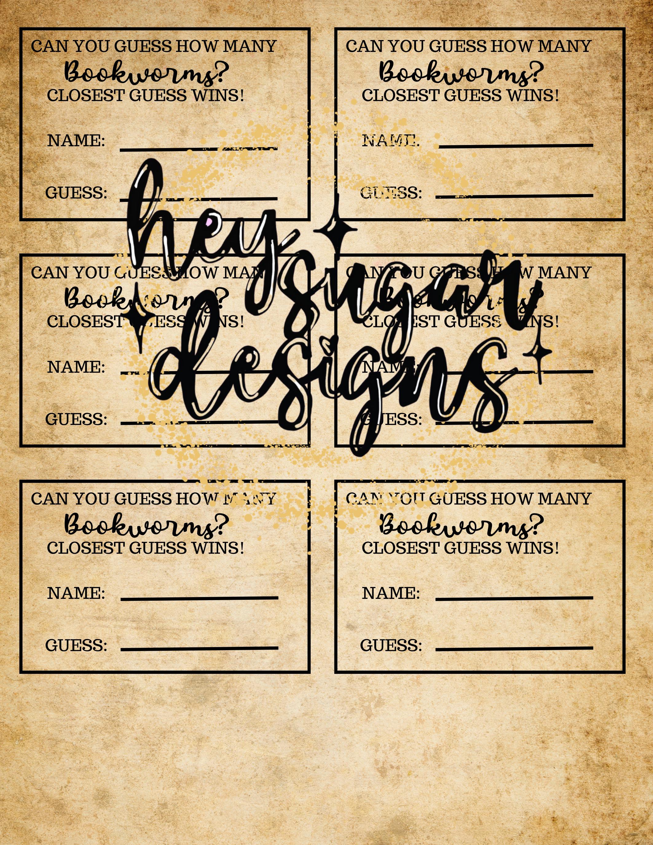 Can You Guess How Many Bookworms Are in the Jar Printable Baby Shower ...