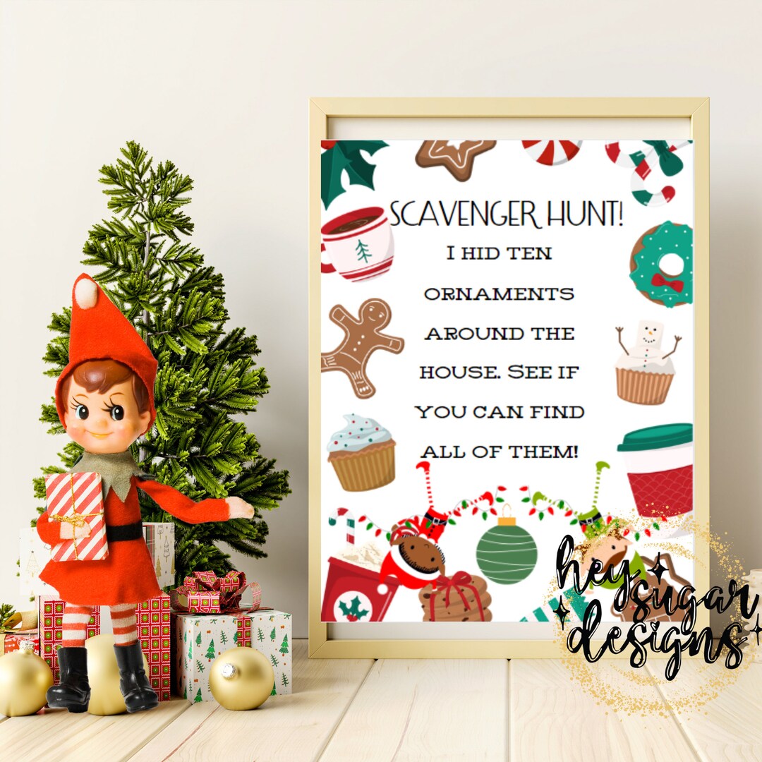 Christmas Elf Ornament Scavenger Hunt Printable Sign | Instant Download ...