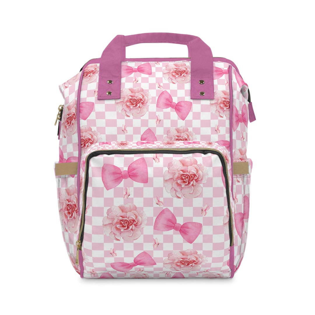 Pink Checkered Watercolor Pink Bows Pink Flowers and Butterflies ...