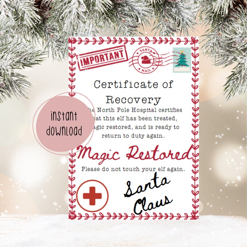 Elf Recovery Letter and Certificate | Christmas Elf | Instant Download ...