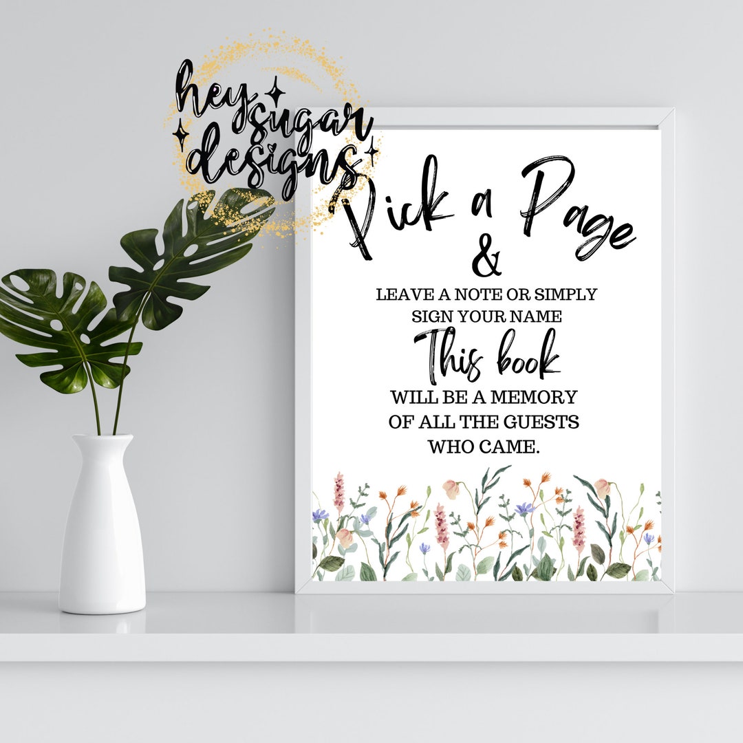 Wildflower Baby Shower Pick a Page Sign a Book Printable Sign | Baby ...