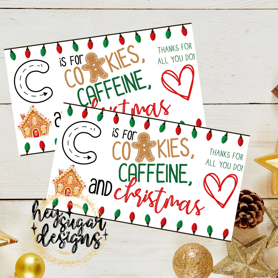 Christmas Teacher Gift Tags C is for Caffeine Coffee and - Etsy