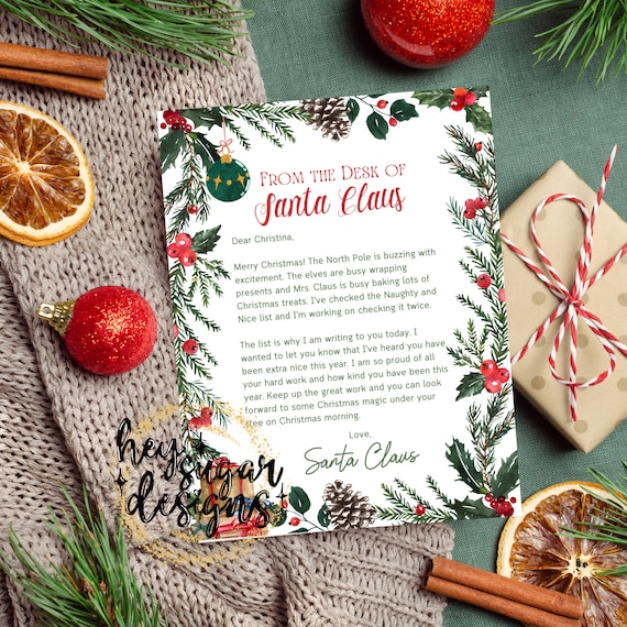 Santa Letter Printable Editable Template Instant Download Christmas Letter Santa Claus North Pole Mail