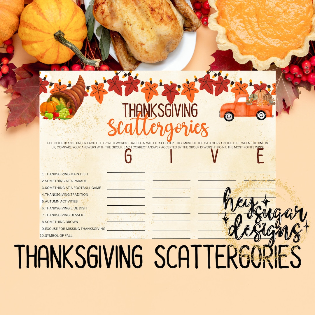 Thanksgiving Scattergories Game | Fun Thanksgiving Game | Friendsgiving ...