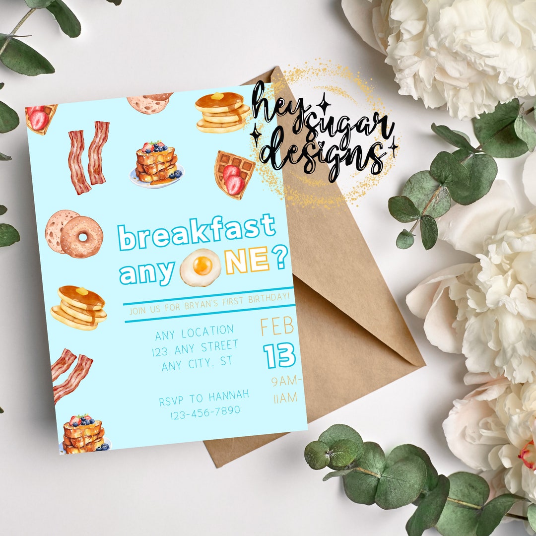 Editable Breakfast Anyone Birthday Invitation Template, Birthday Party ...