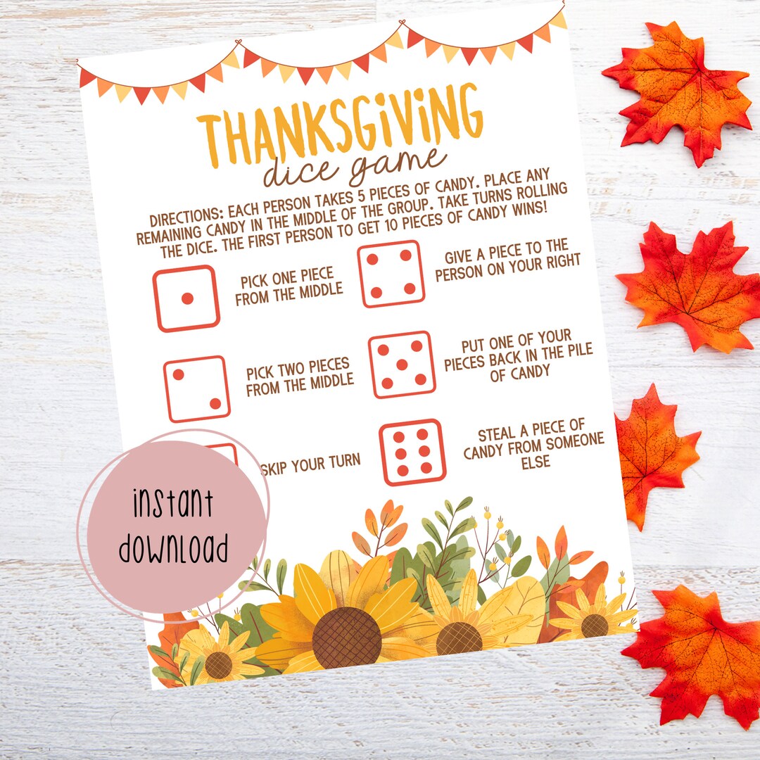 Thanksgiving Dice Game | Candy Game | Roll the Dice Game ...