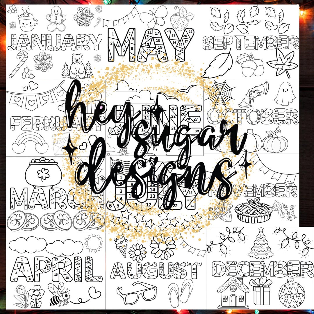 Monthly Countdown Coloring Book Pages | Monthly Tracker - Etsy