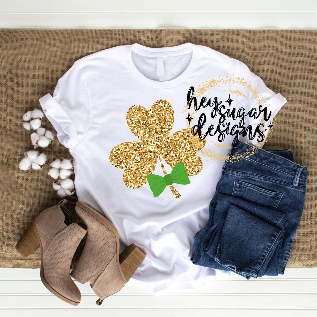Gold Glitter Clover With Green Bow Tie PNG for Sublimation ...
