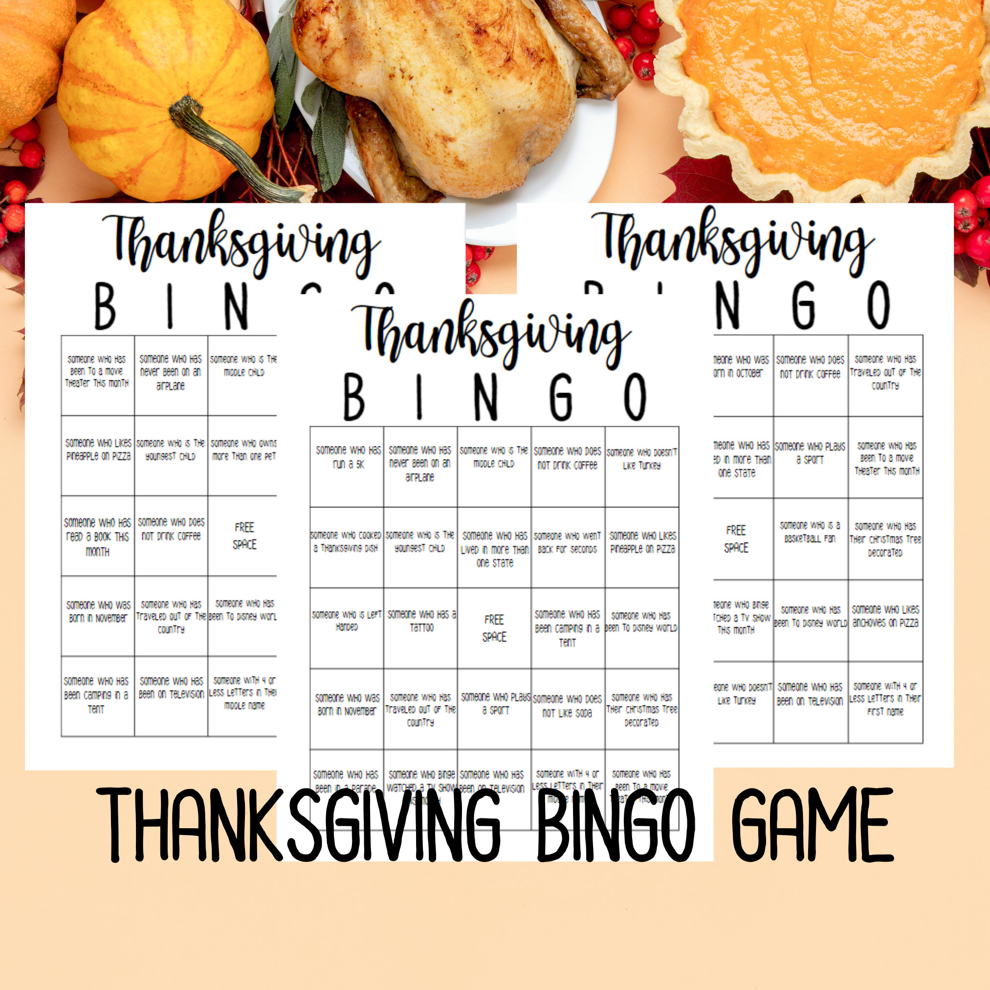 Thanksgiving Bingo Game | Find Someone Who Bingo Game | Icebreaker Game ...