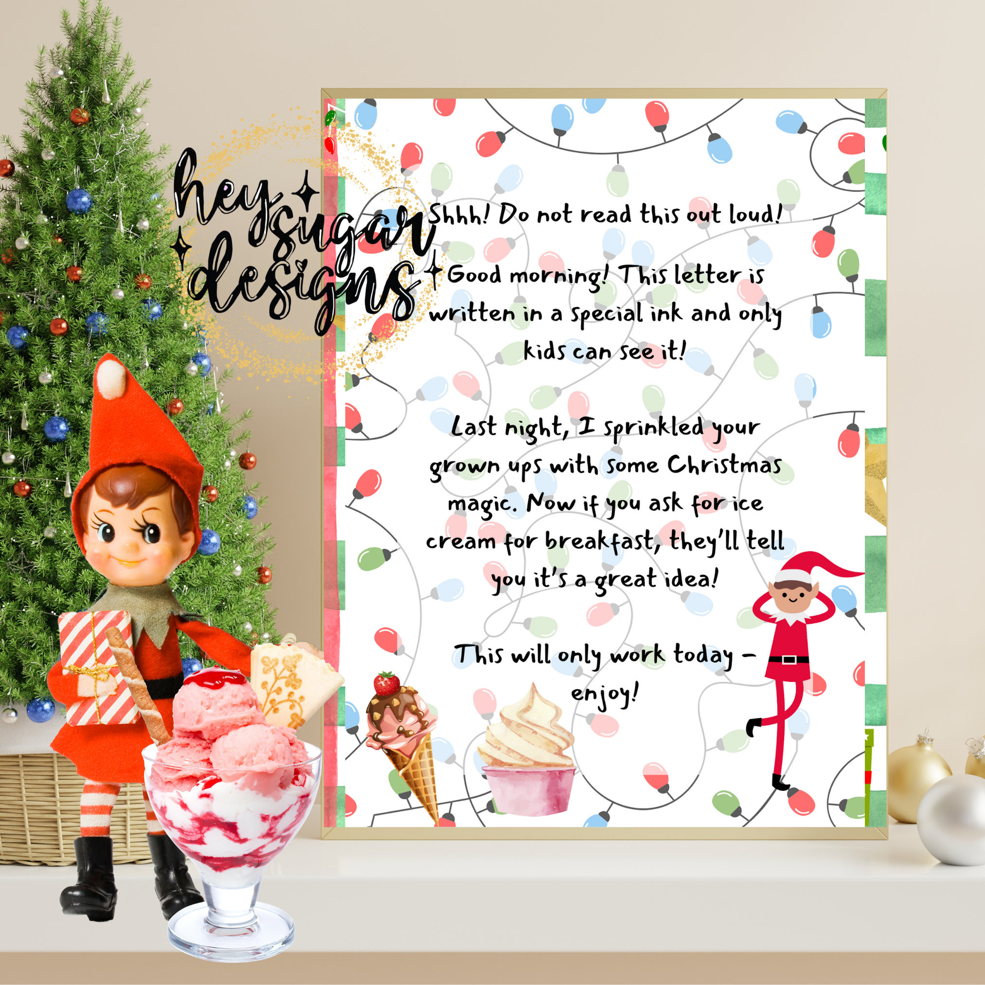 Editable Secret Elf Letter Instant Download Template Ice Cream for ...