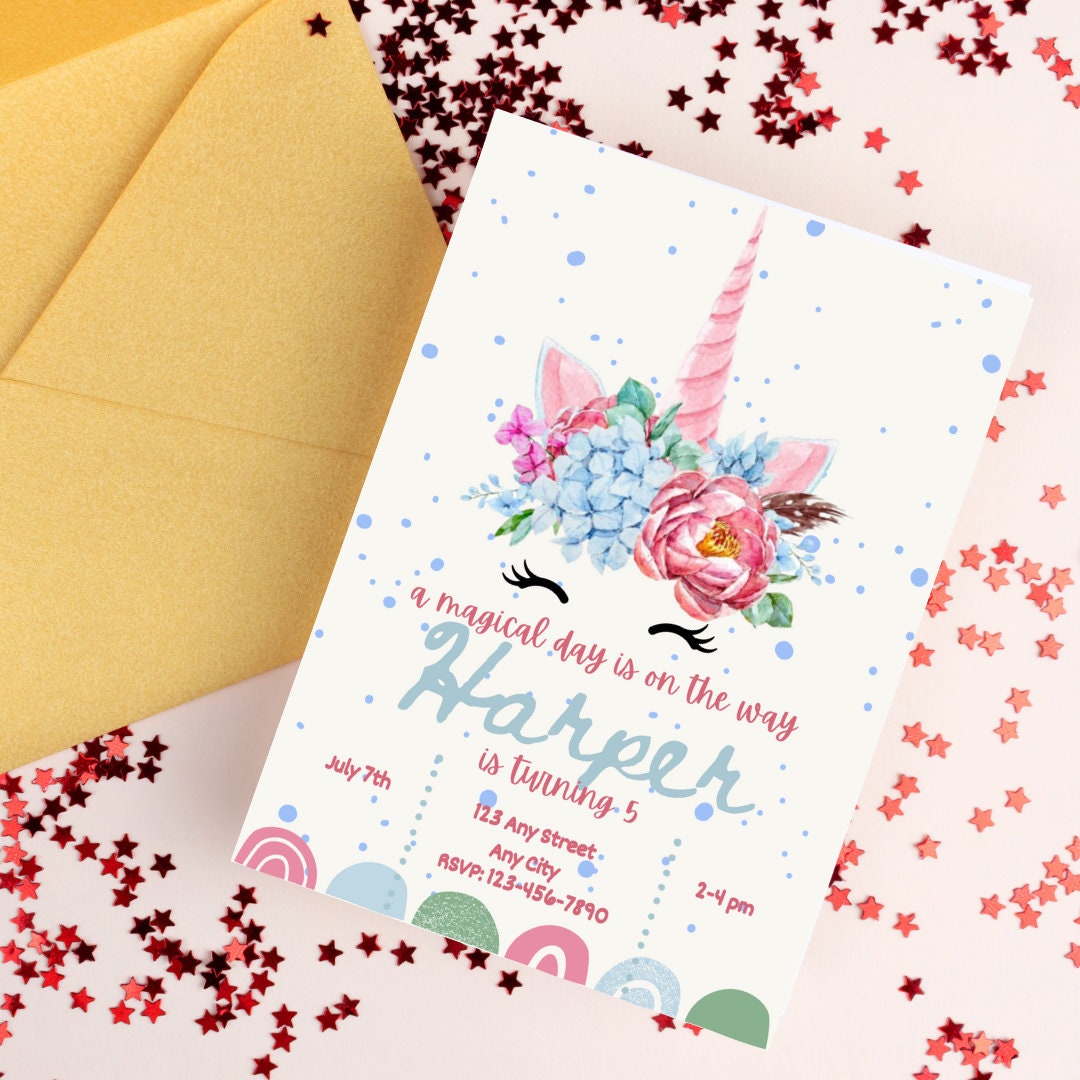 Magical Unicorn Editable Birthday Party Invitation Template - Digital ...