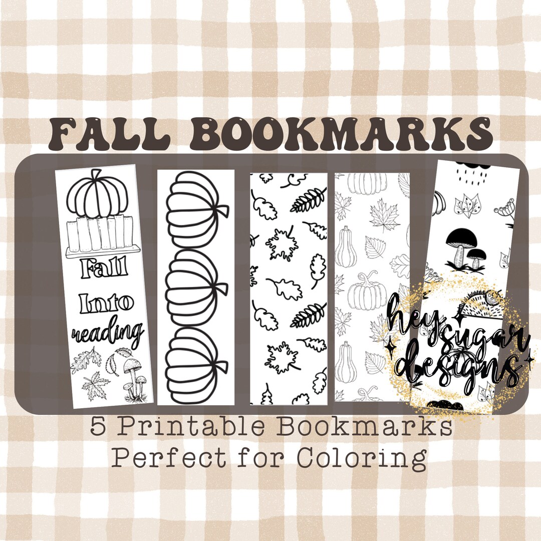 Fall Themed Black and White Printable Bookmarks, Coloring Pages ...