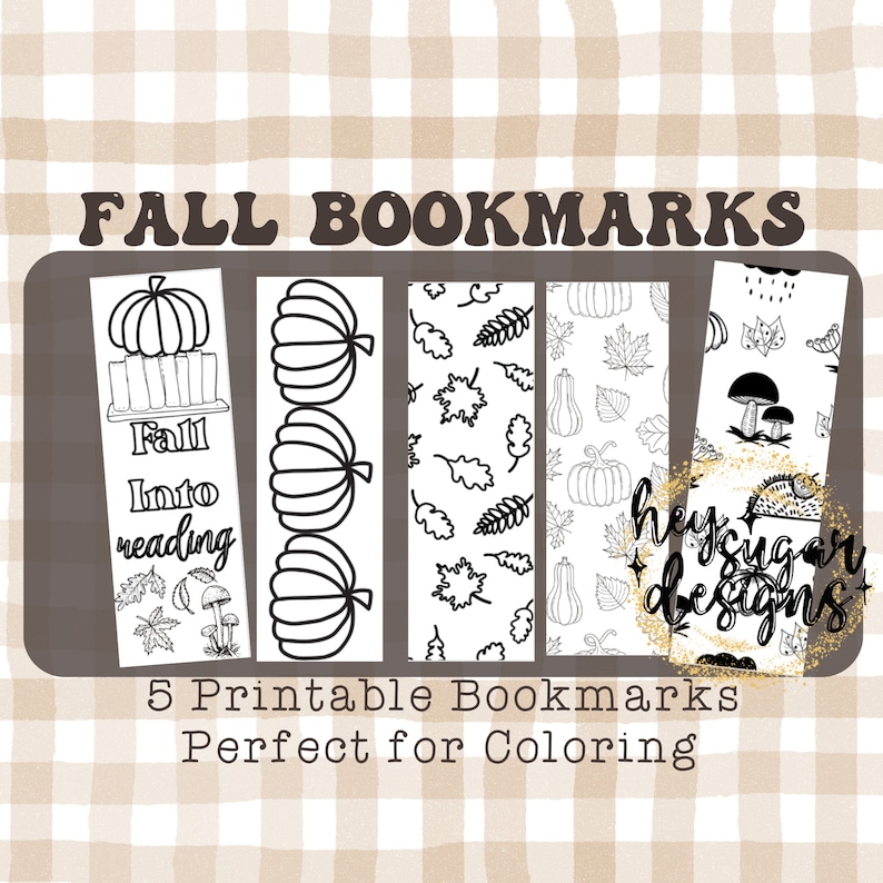 Fall Themed Black and White Printable Bookmarks, Coloring Pages ...