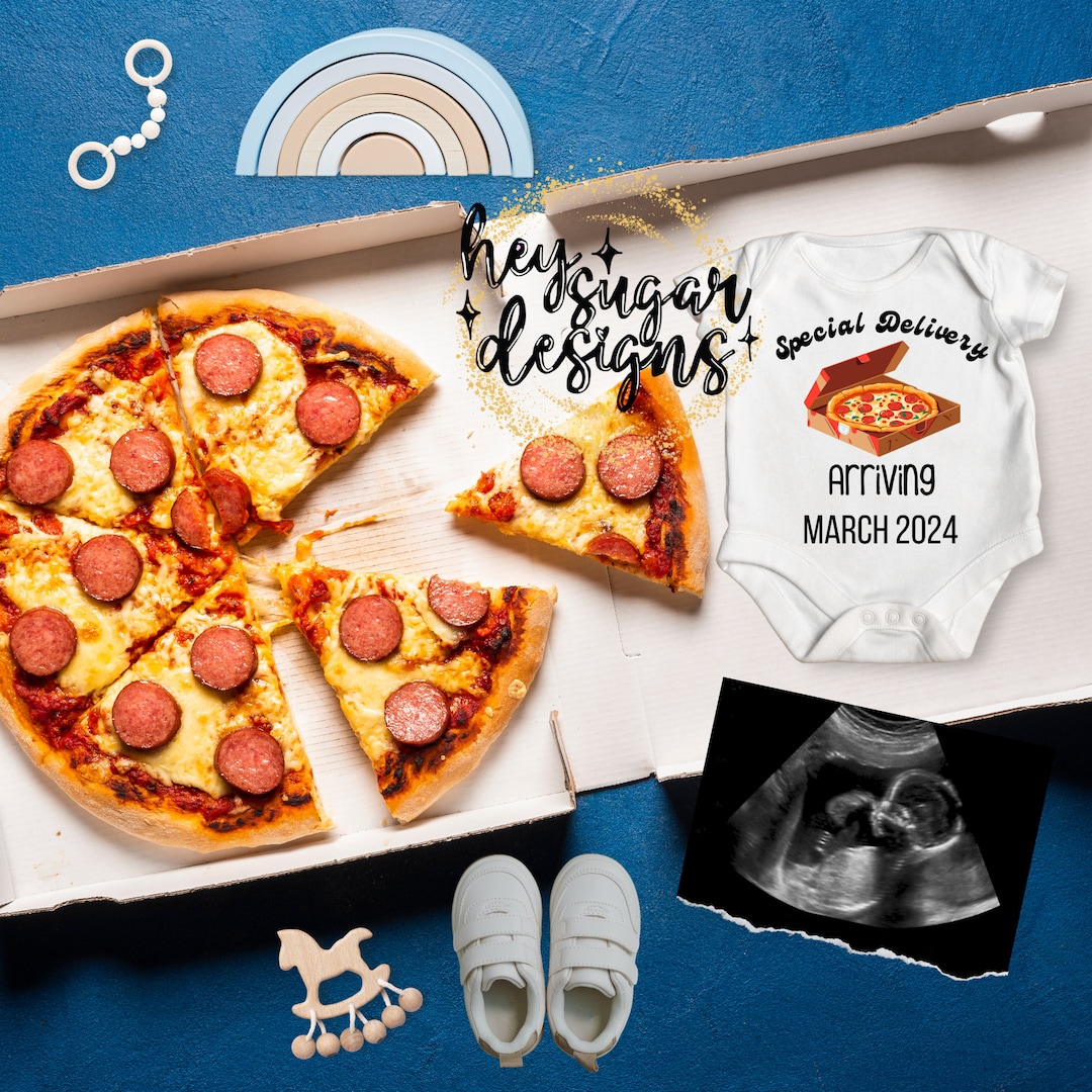 Special Delivery Pizza Box Pregnancy Announcement Editable Template ...