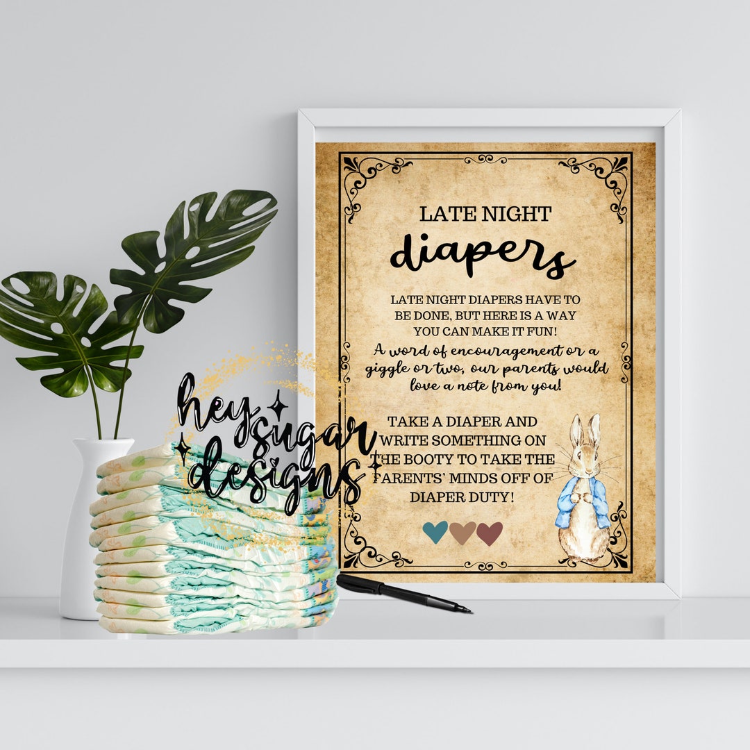 Late Night Diapers Book Baby Shower Activity | Printable Sign | Books ...